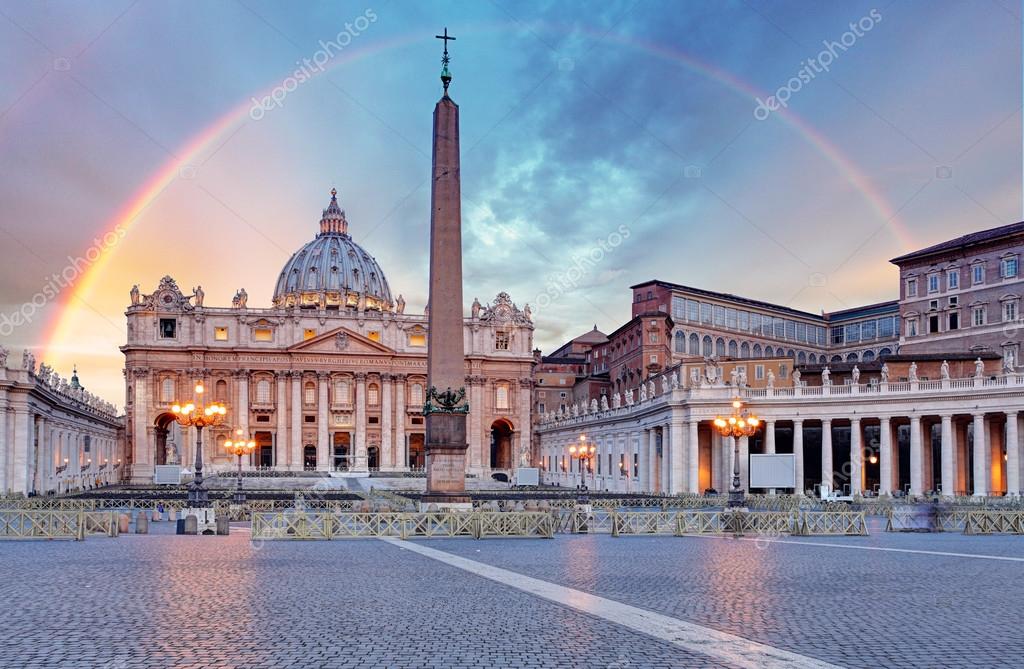 Vatican - Saint Peter's square with rainbow, Rome. — Stock Photo ...