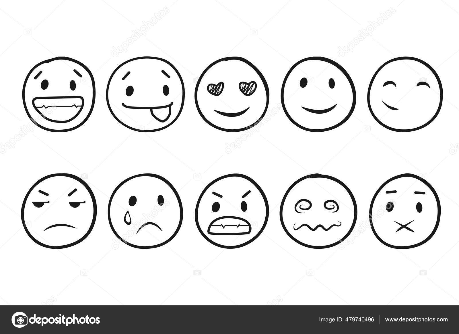 Set Vector Faces Different Emotions Set Emoticons Cute Emoticon Linear ...