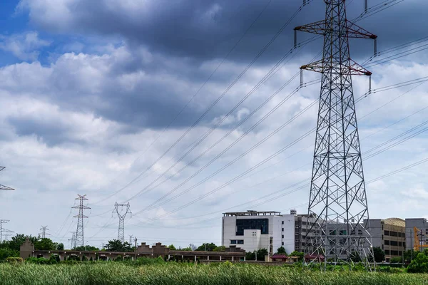 High Voltage Post High Voltage Tower Sky Background Stock Photo by ...