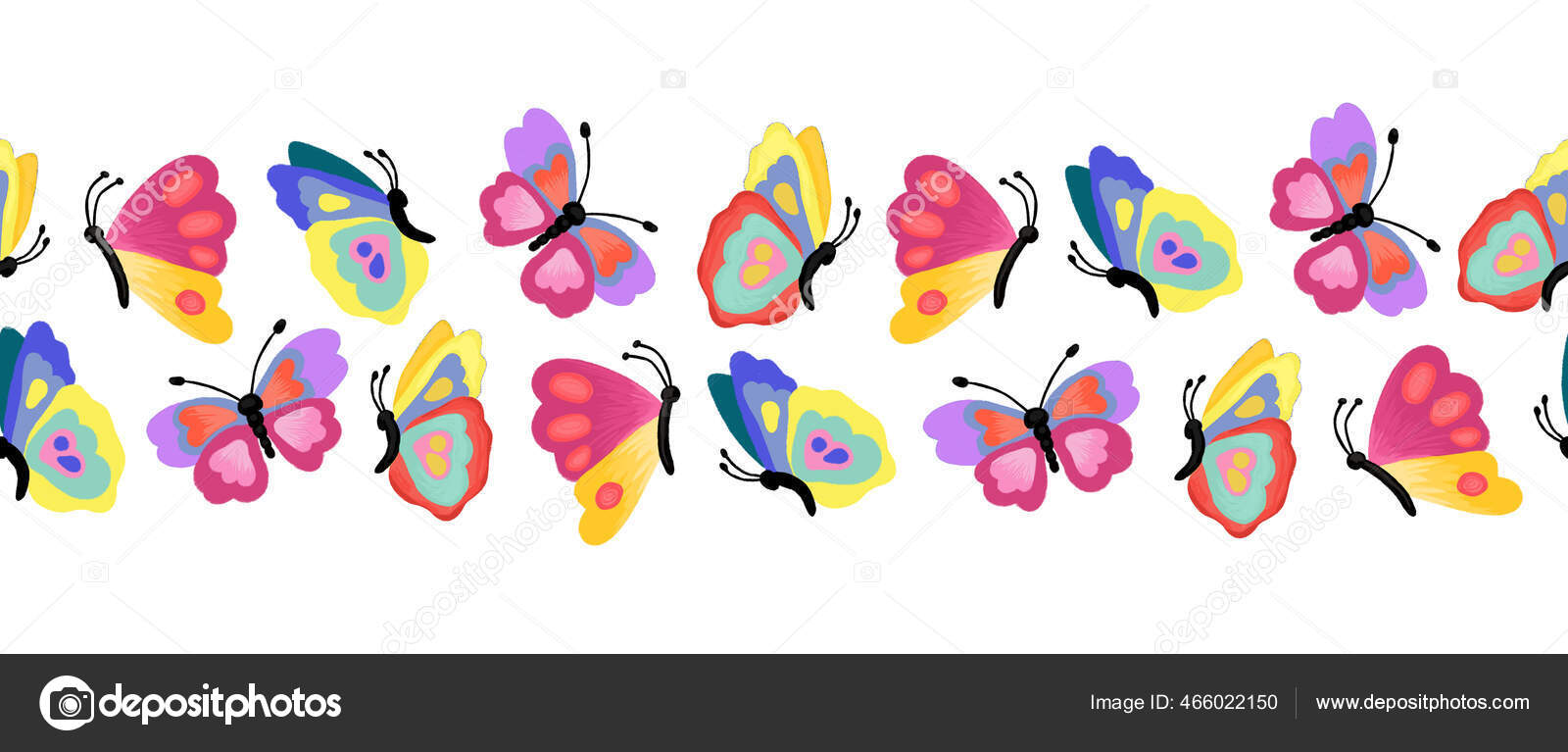 Butterfly seamless border. Repeating horizontal pattern painted ...
