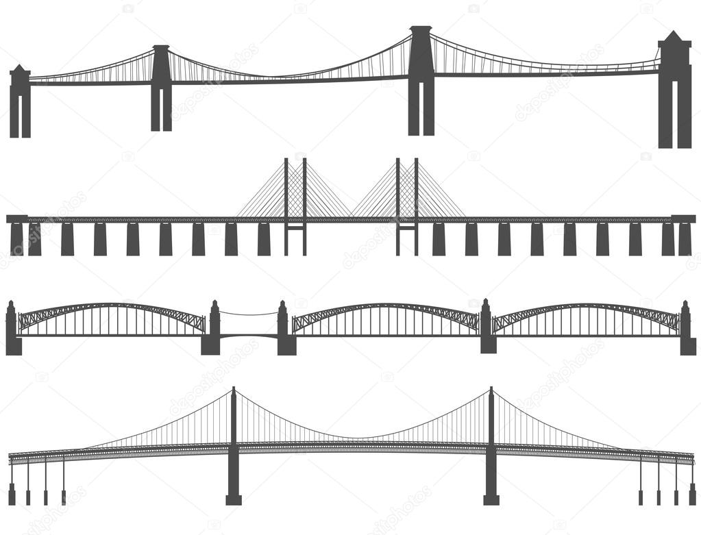 Silhouettes noires horizontales de différents ponts . Vecteur par ...
