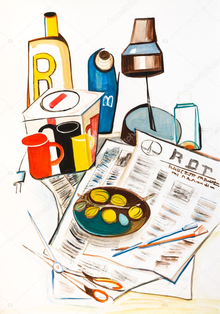 Still life with red cup Stock Illustration by ©krimzoya #87355450