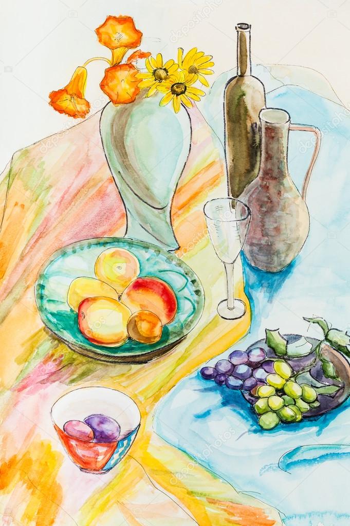 Still life on motley cloth Stock Illustration by ©krimzoya #94914250