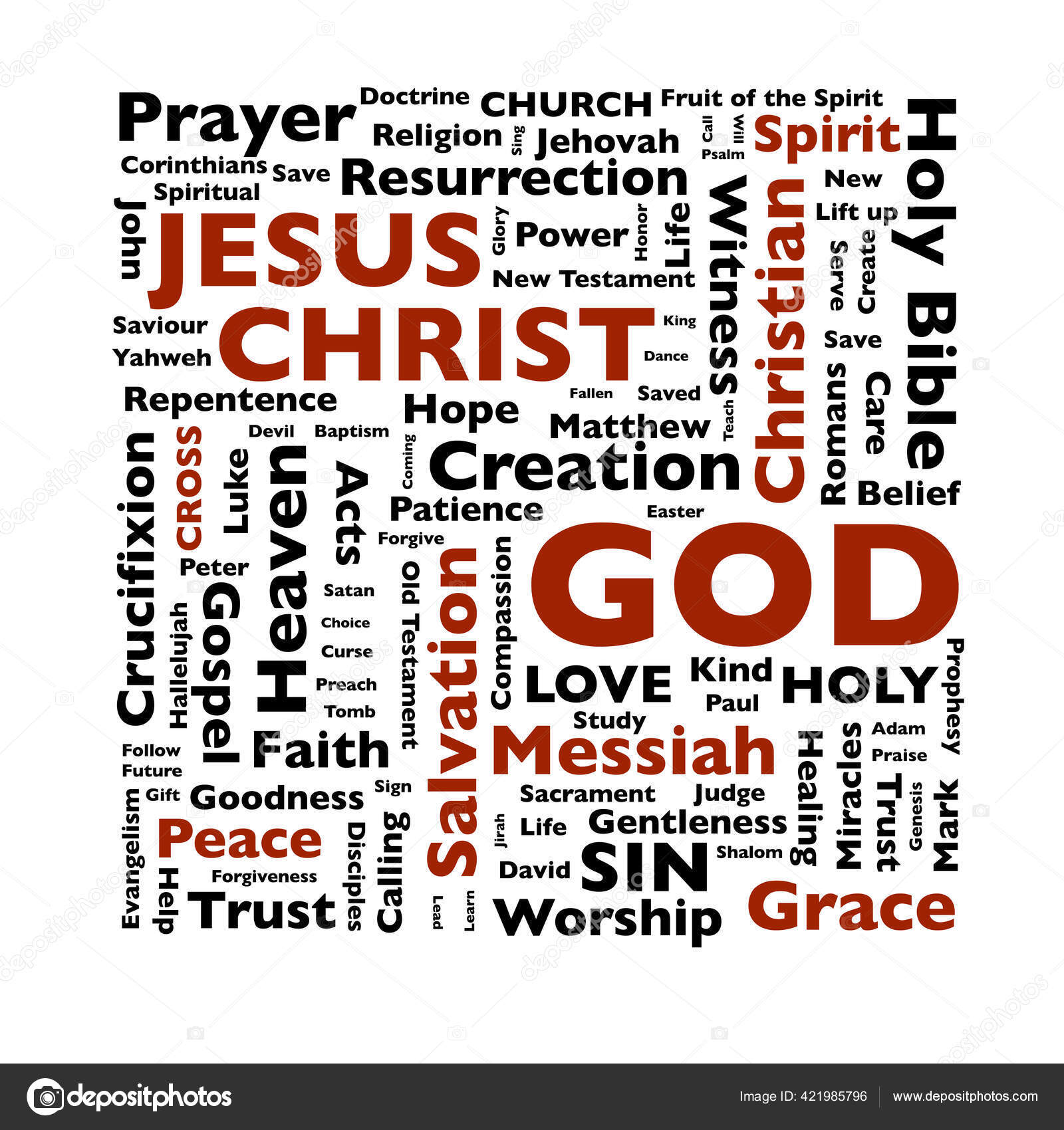 Christian Word Collage Brown Background Cloud Faith Jesus Christ ...