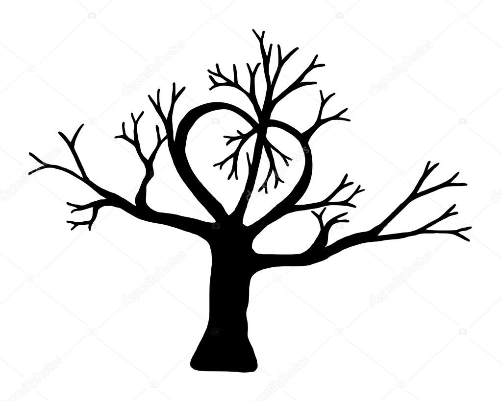 Silueta de un árbol en forma de corazón. Aislado sobre fondo blanco ...