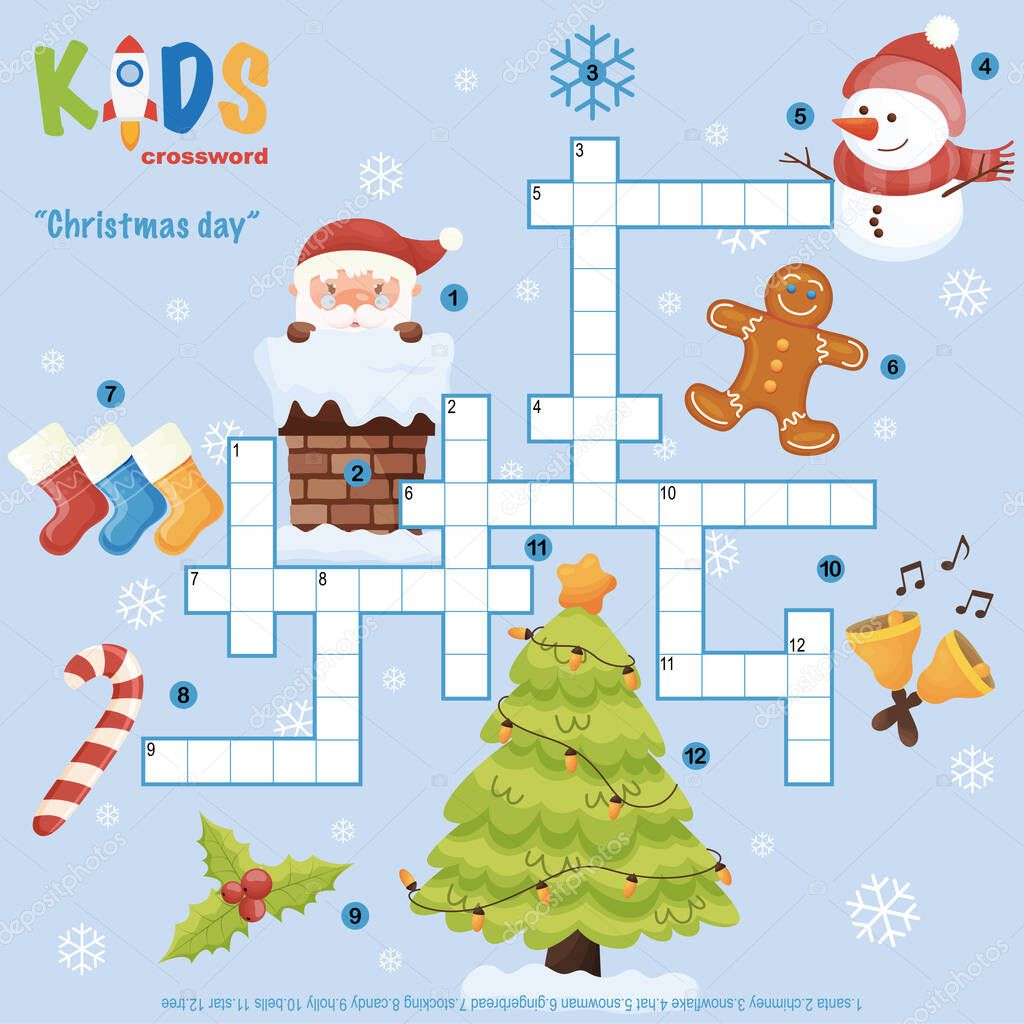 Crucigrama fácil "Día de Navidad", para niños en la escuela primaria ...