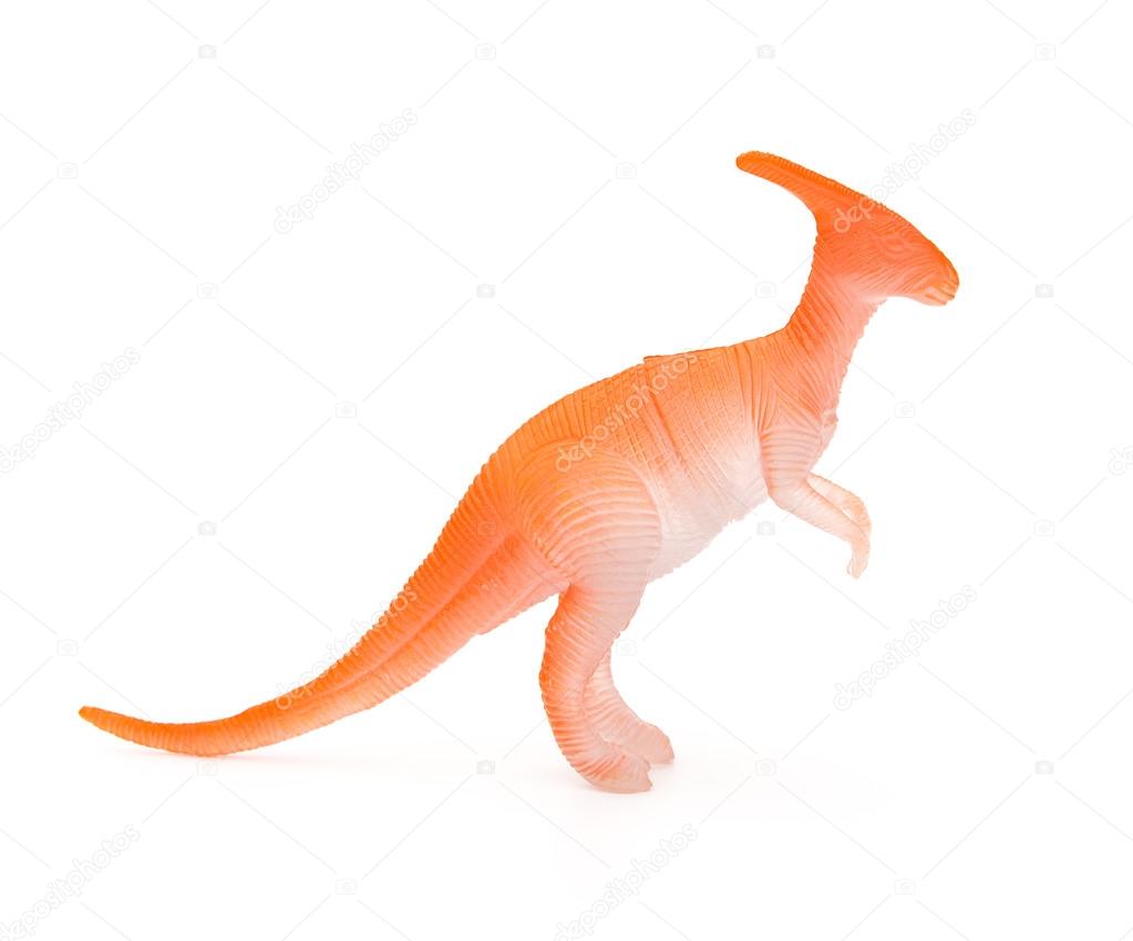 Side view orange Parasaurolophus toy on a white background Stock ...