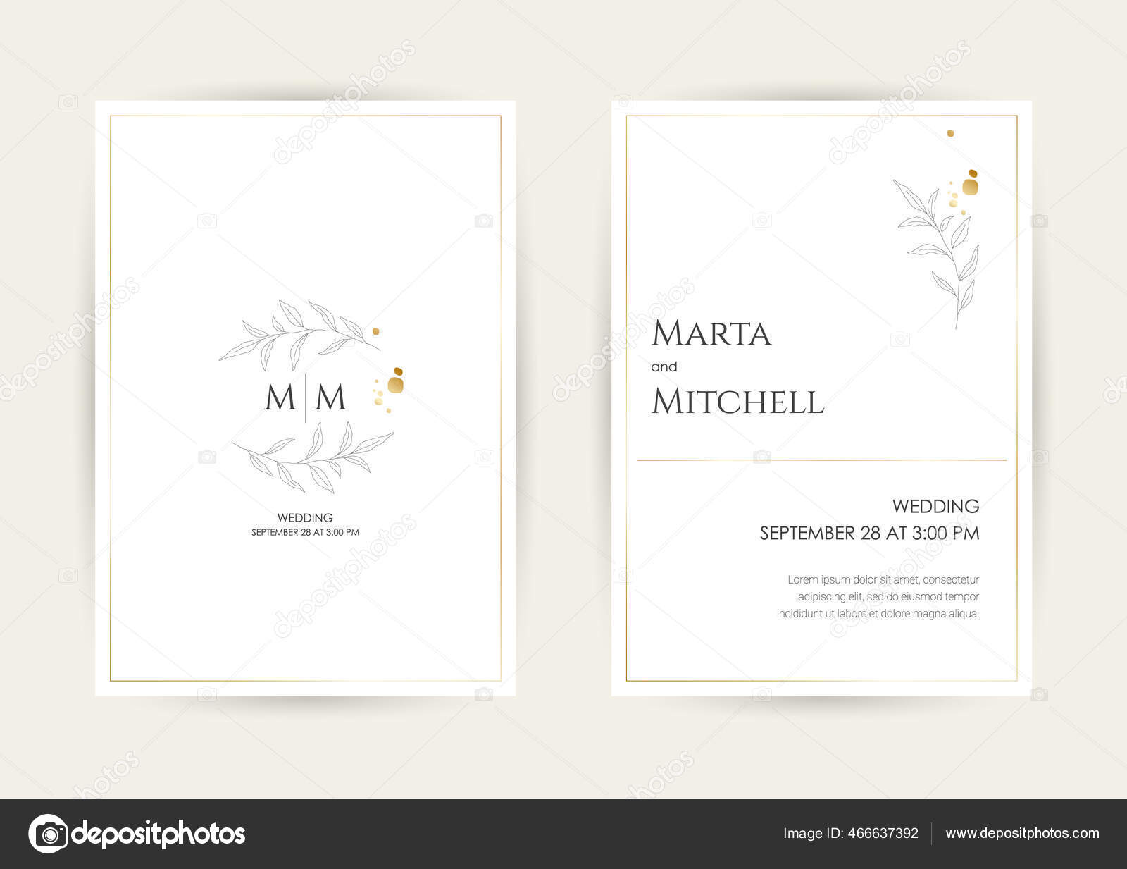 Minimalist Wedding Invitation Card Template Design Golden Line Art ...