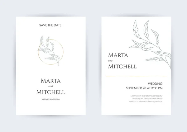 Minimalist Wedding Invitation Card Template Design Golden Line Art ...