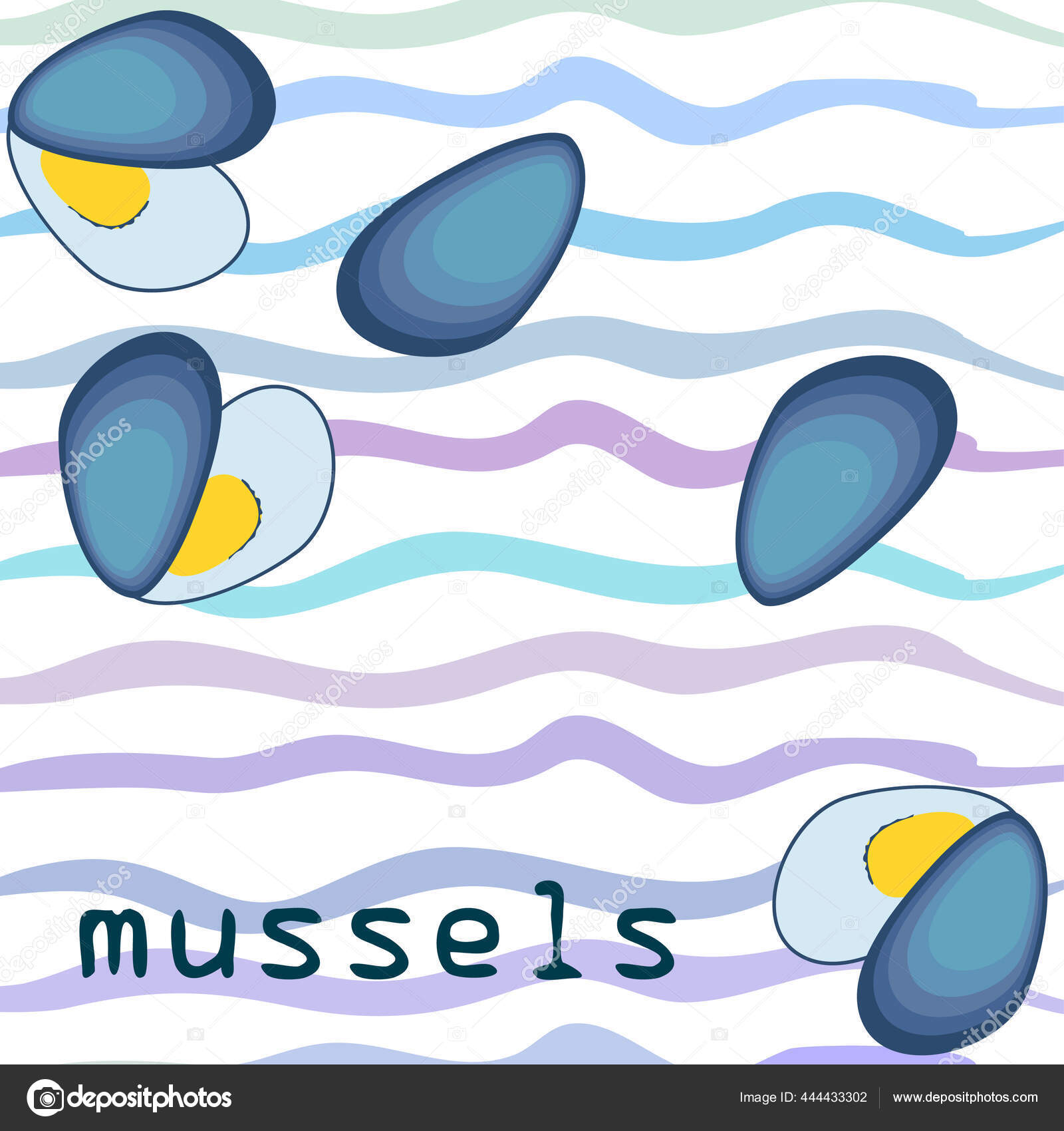 Mussels Fresh Seafood Vector Background Food Restaurant Design Stock ...