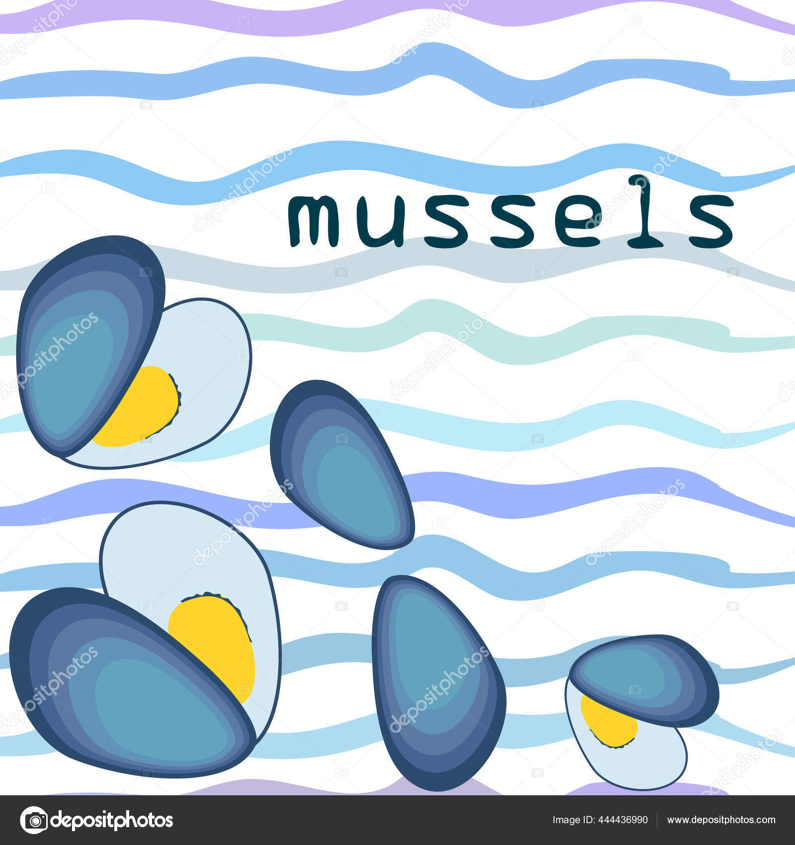Mussels Fresh Seafood Vector Background Food Restaurant Design Stock ...