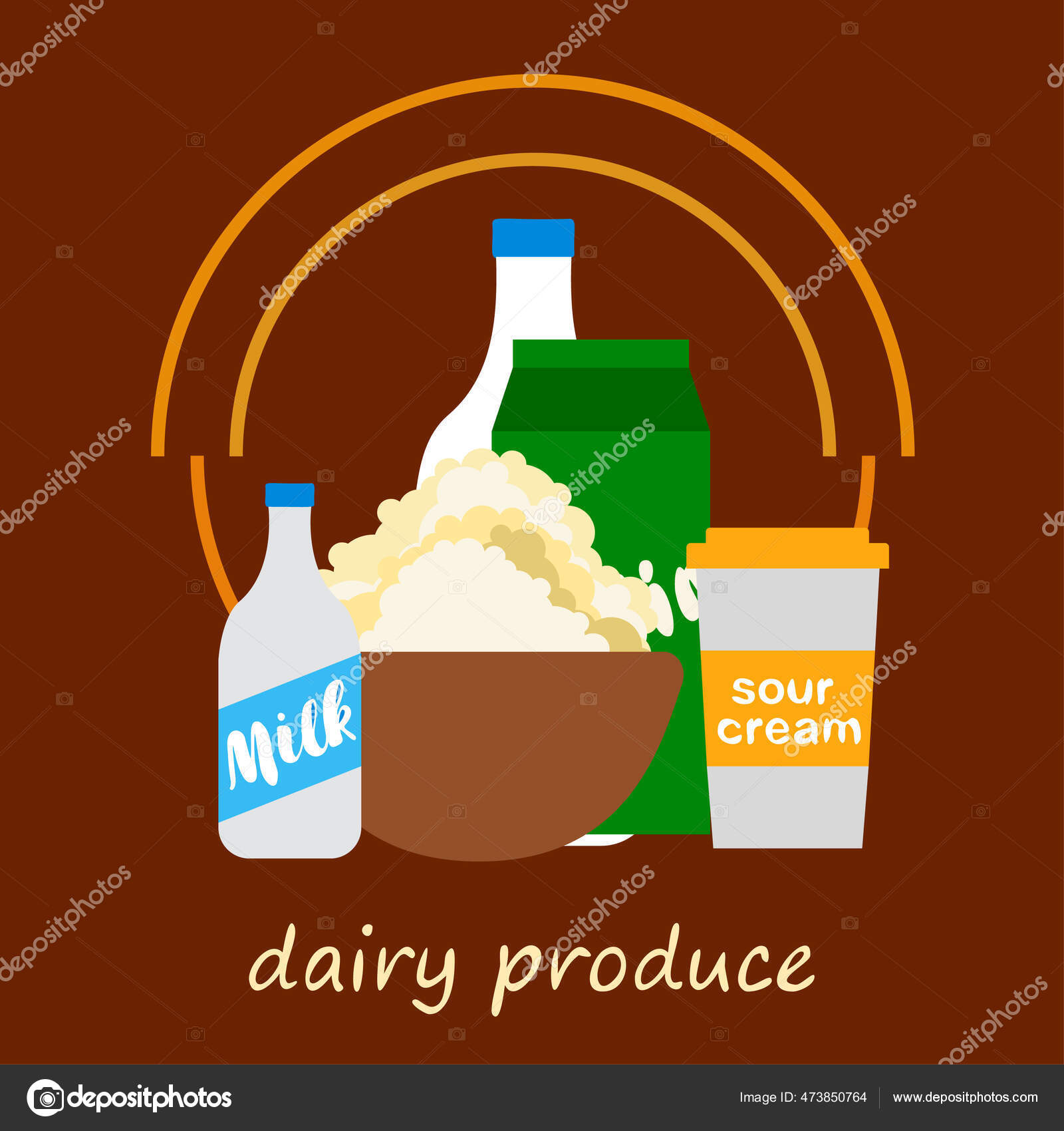 Milk Sour Kefir Cottage Cheese Vector Illustration Dairy Products Stock ...
