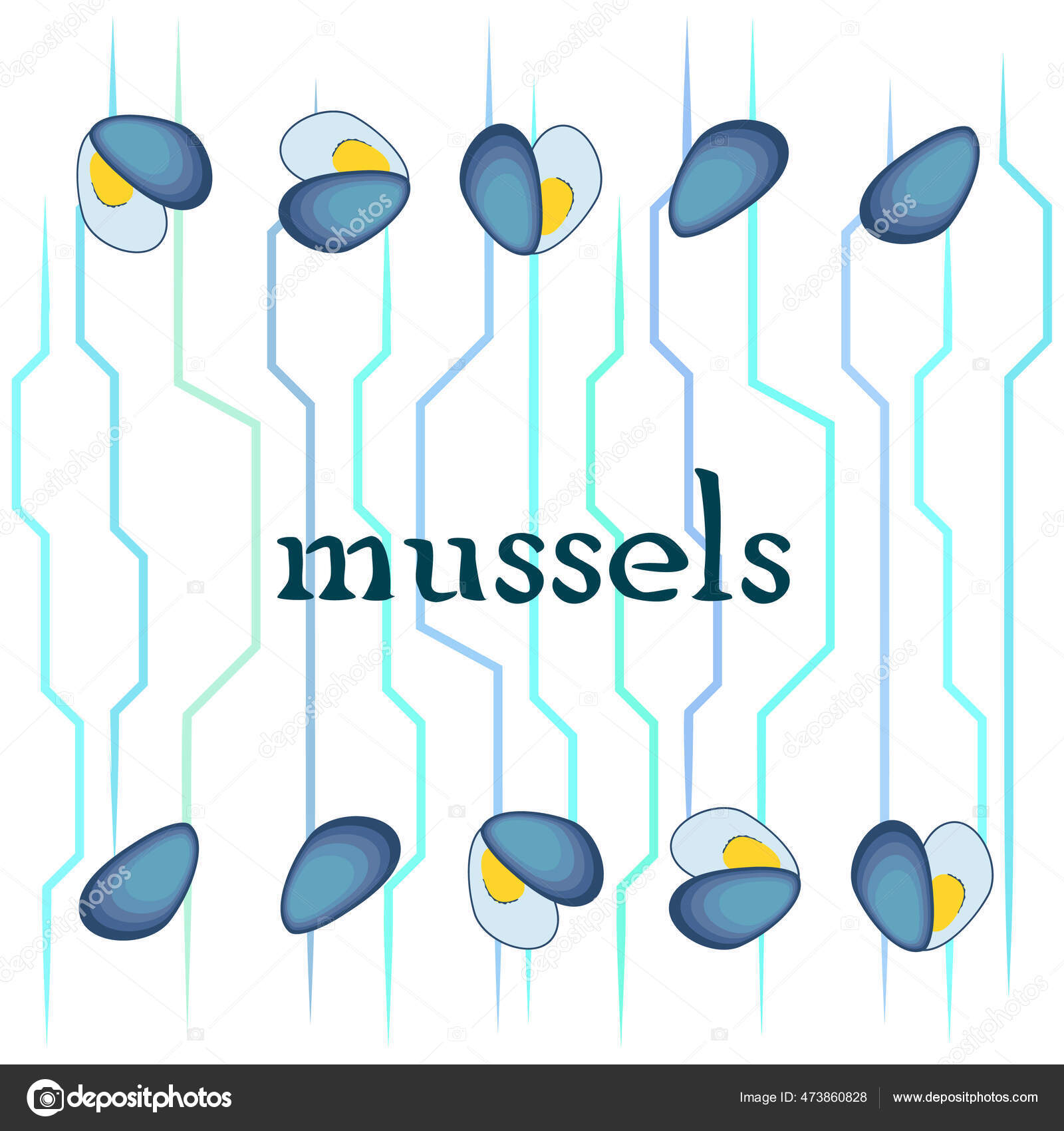 Mussels Fresh Seafood Vector Backgroung Food Restaurant Design Stock ...