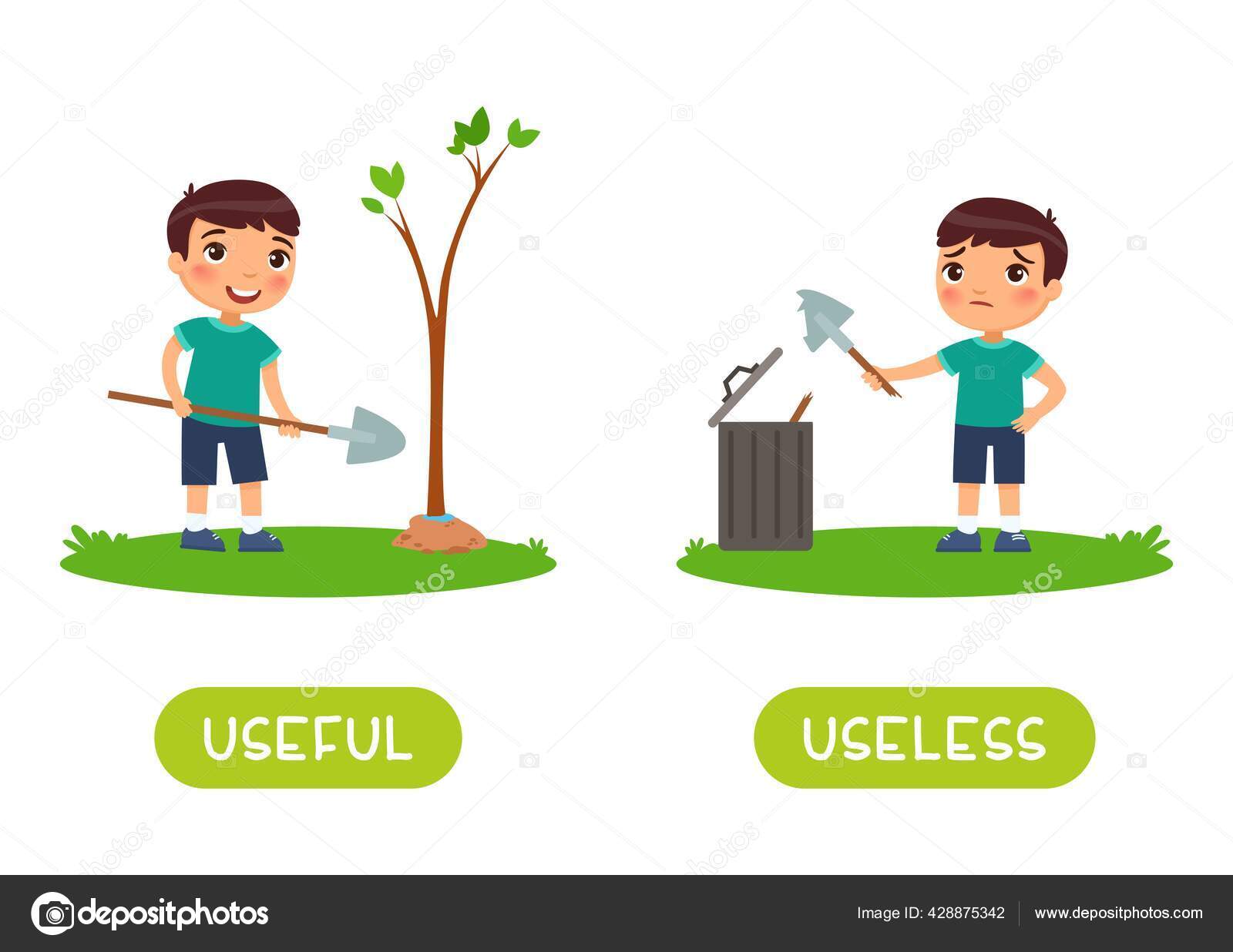 Useful Useless Antonyms Word Card Vector Template Flashcard English ...