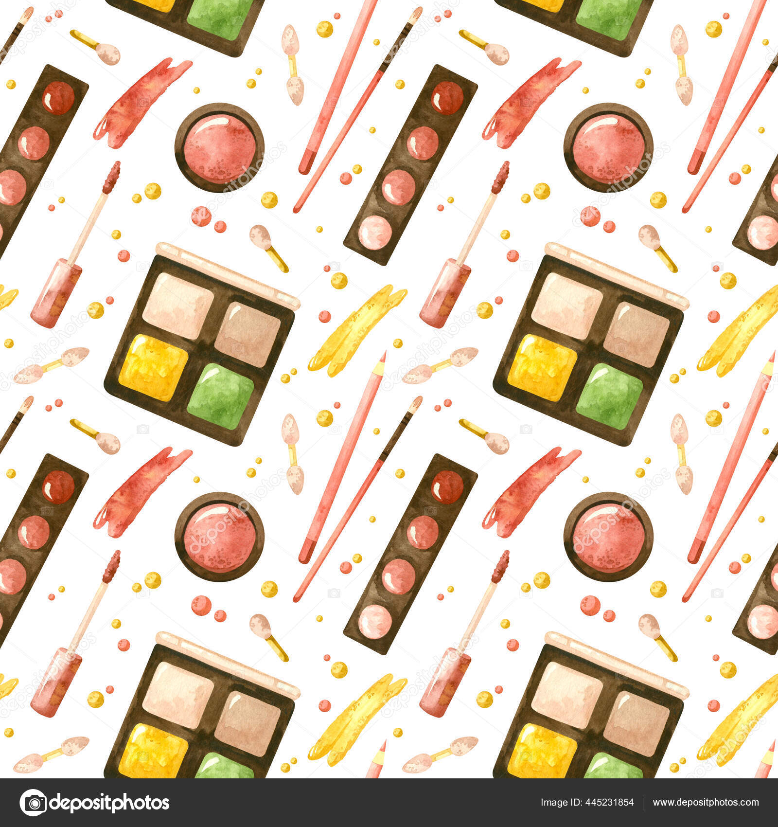 Seamless Patterns Cosmetic Products Makeup Self Care Fashion Watercolor ...