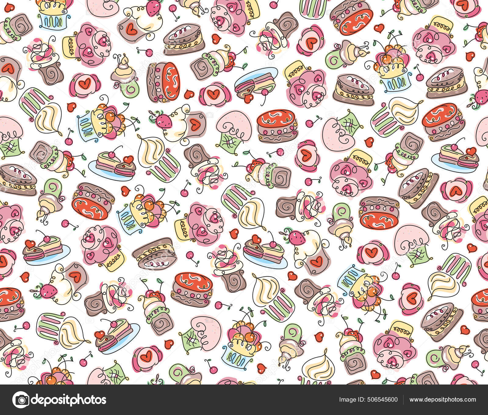 Vector Sweets Seamless Pattern Sweet Cupcakes Background Isolated White ...