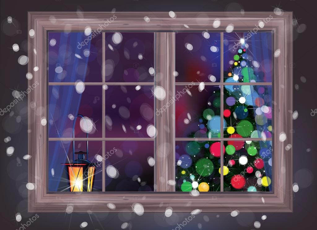 Window with Christmas tree and lantern Stock Vector Image by ©rvika ...
