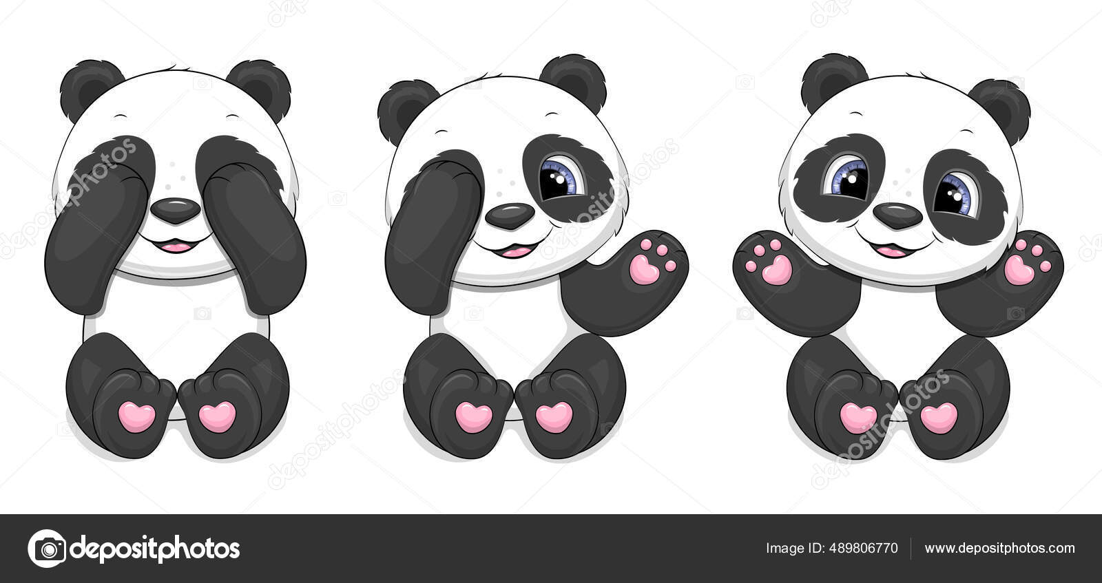 Sepasang Panda Kartun Yang Lucu Vektor Ilustrasi Hewan Pada Latar ...