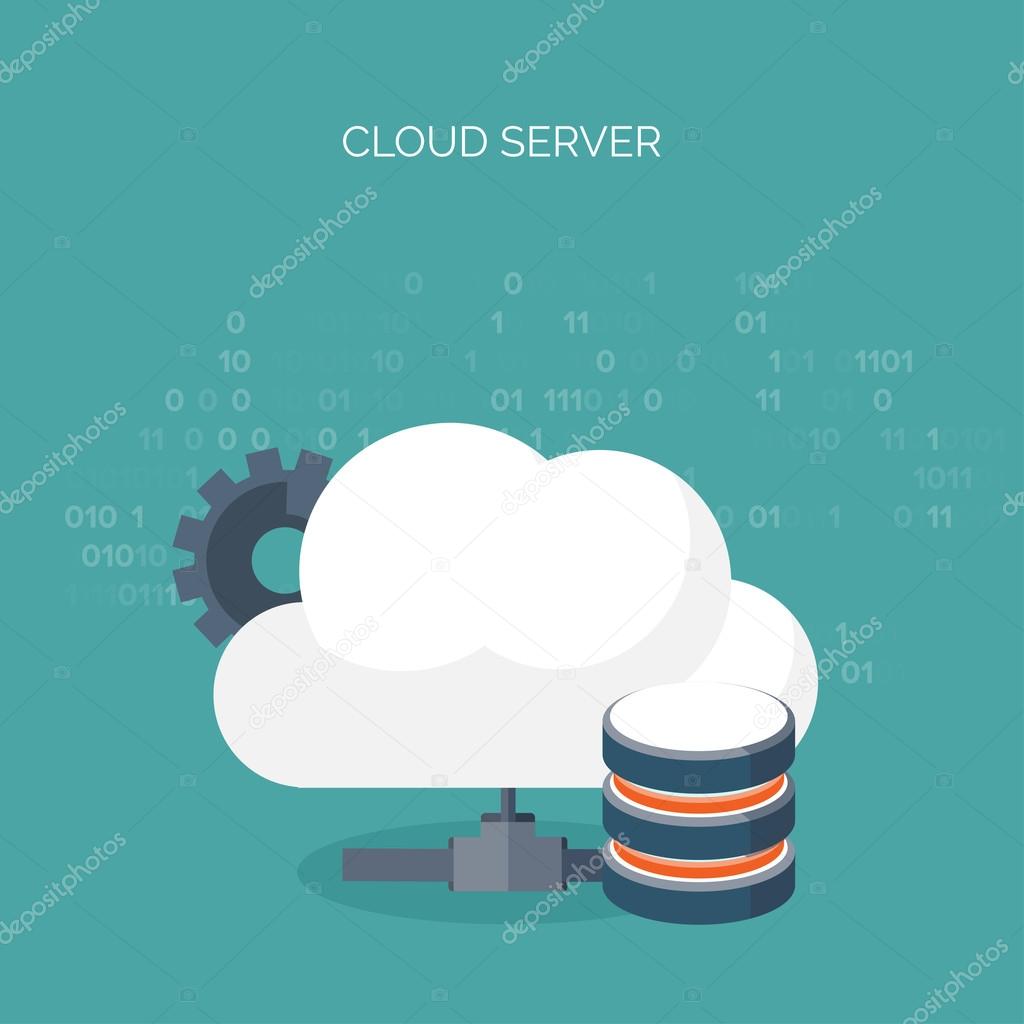 Vector illustration. Flat cloud computing background. Data storage ...