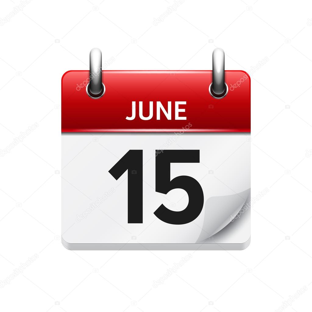 June 15. Vector flat daily calendar icon. Date and time, day, month ...