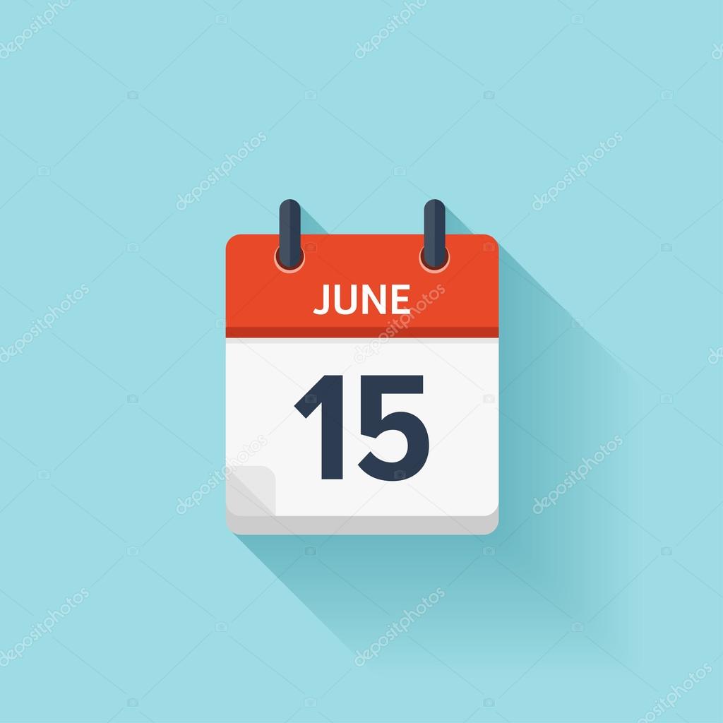 June 15. Vector flat daily calendar icon. Date and time, day, month ...