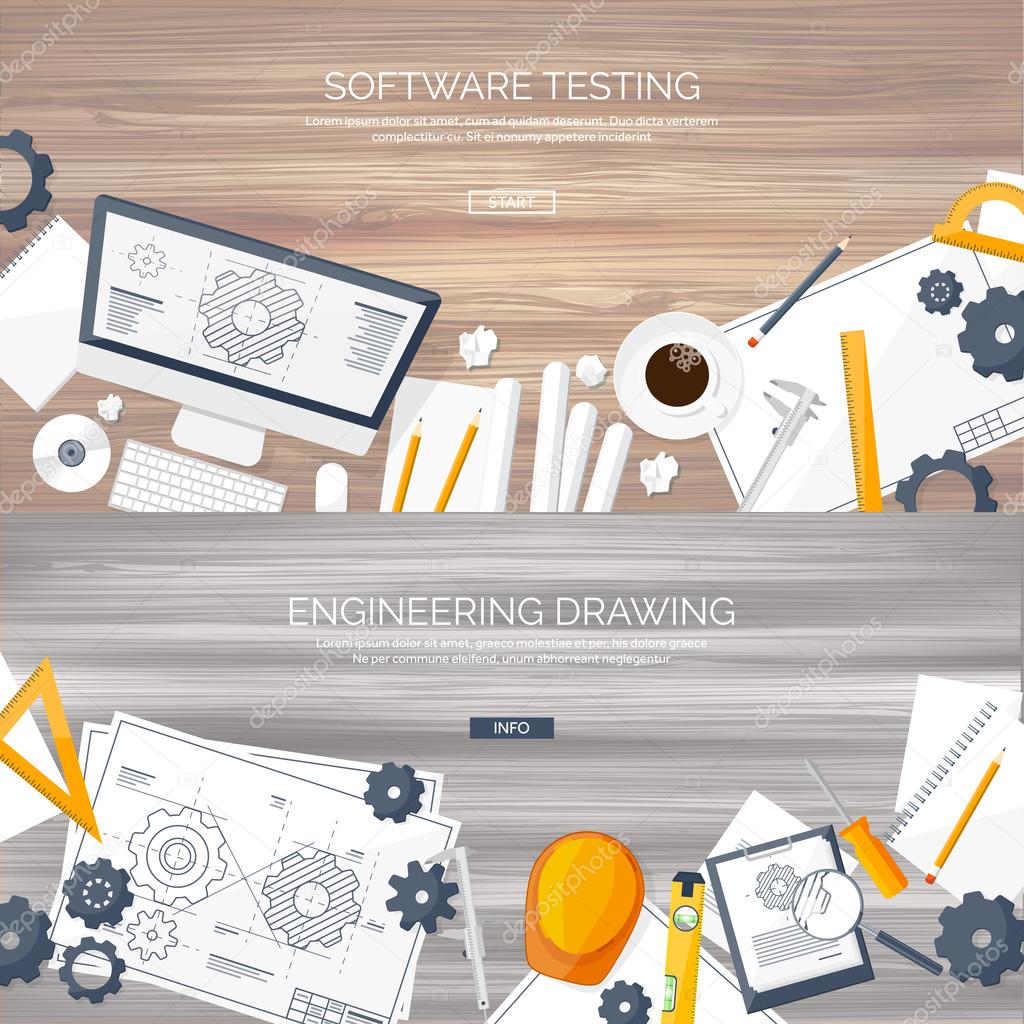 Vector illustration. Engineering and architecture. Computer, software ...