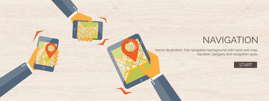 Vector illustration. Flat background. Navigation,traveling. Map pointer ...