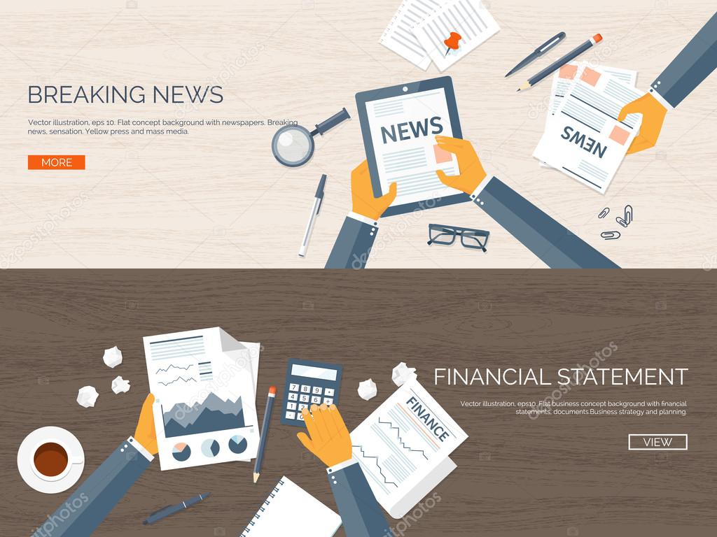 Vector illustration. Flat header. Online news. Newsletter,information ...