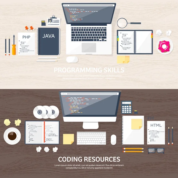 Programming,coding. Flat computing background. Code, hardware,software. Web development. Search ...