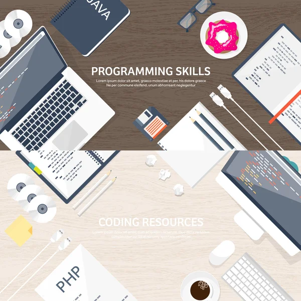 Programming,coding. Flat computing background. Code, hardware,software. Web development. Search ...