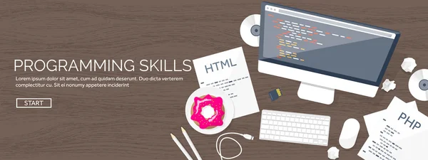 Programming,coding. Flat computing background. Code, hardware,software ...