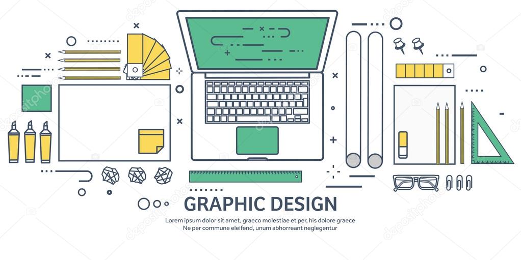 Lined, ouline flat graphic web design. Drawing and painting ...