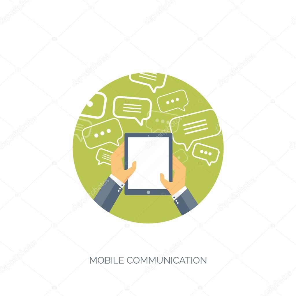 Vector illustration. Flat background. Social media, chatting. Global ... Vector illustration. Flat background. Social media, chatting. Global ...