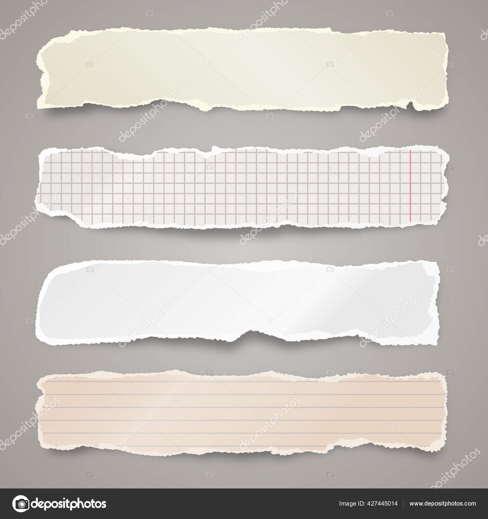 Ripped colored paper strips. Realistic crumpled paper scraps with torn ...