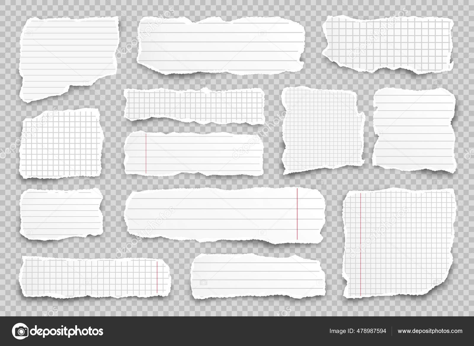 Ripped paper strips on transparent background. Realistic crumpled paper ...