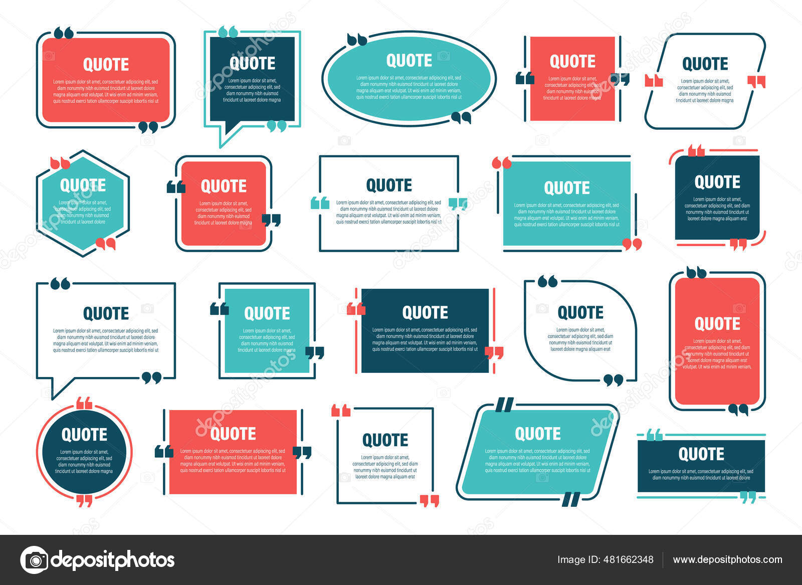 Set of various colorful isolated quote frames. Speech bubbles with ...