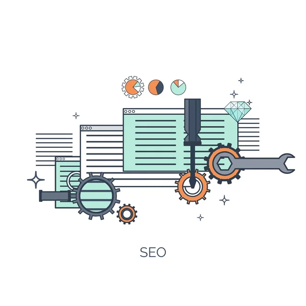 Vector illustration. Flat computing background. Programming,coding. Web development and search ...