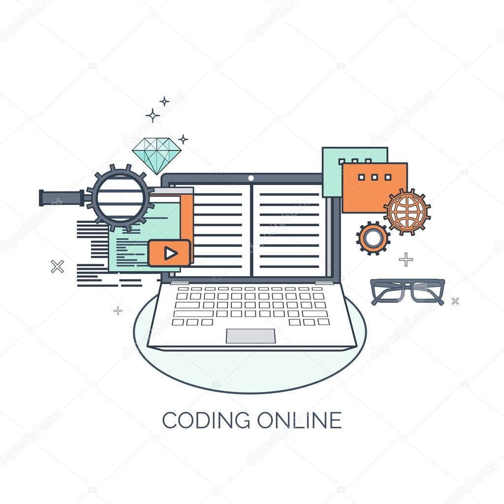 Vector Illustration Flat Computing Background Programming Coding Web Development And Search