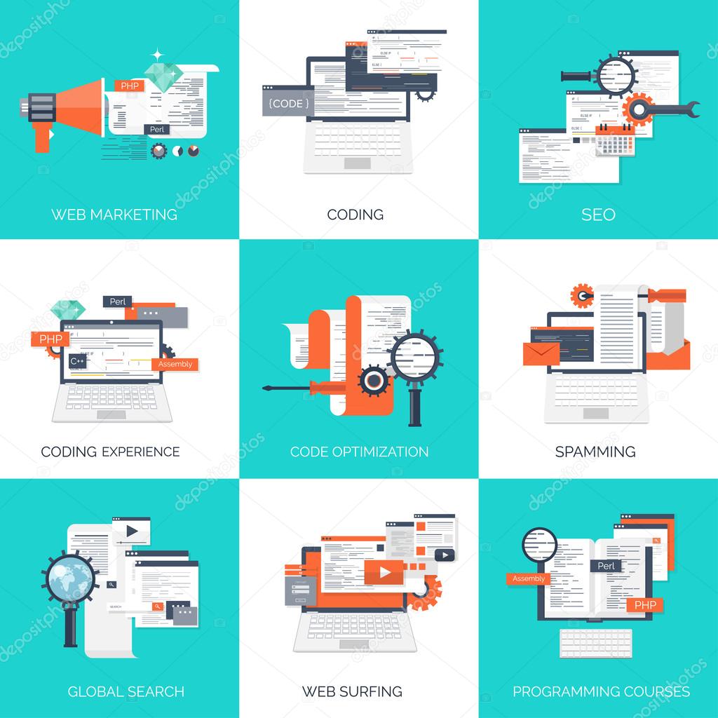 Vector illustration. Flat computing background. Programming,coding. Web ...