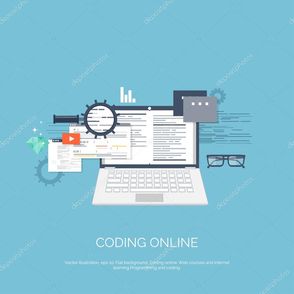 Vector illustration. Flat computing background. Programming,coding. Web ...