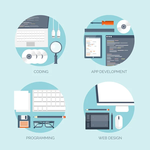 Vector illustration. Flat computing background. Programming,coding. Web development and search ...