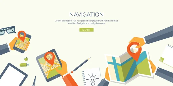 Vector illustration. Flat header. Navigation and travelling. Map ...