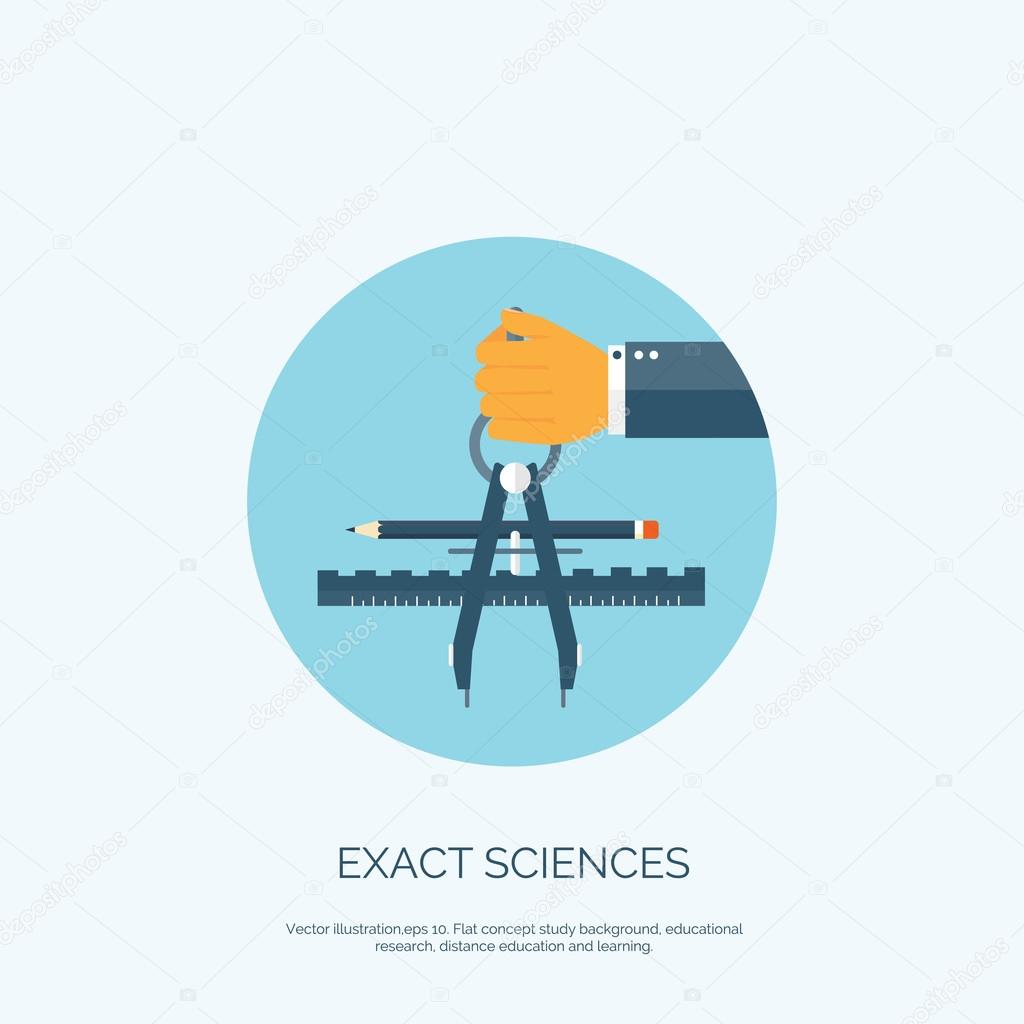 Flat vector illustration with hand and study tools. Study and learning ...