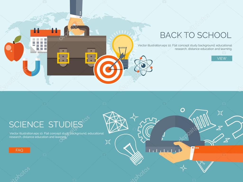 Vector illustration. Flat study backgrounds set. Education and online ...