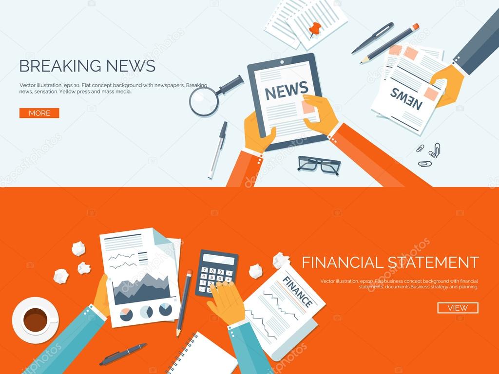 Vector illustration. Flat backgrounds set. Online news. Newsletter and ...