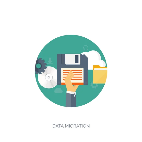 Vector illustration. Flat cloud computing background. Data storage network technology ...