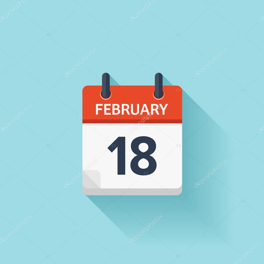 February 18. Vector flat daily calendar icon. Date and time, day, month ...