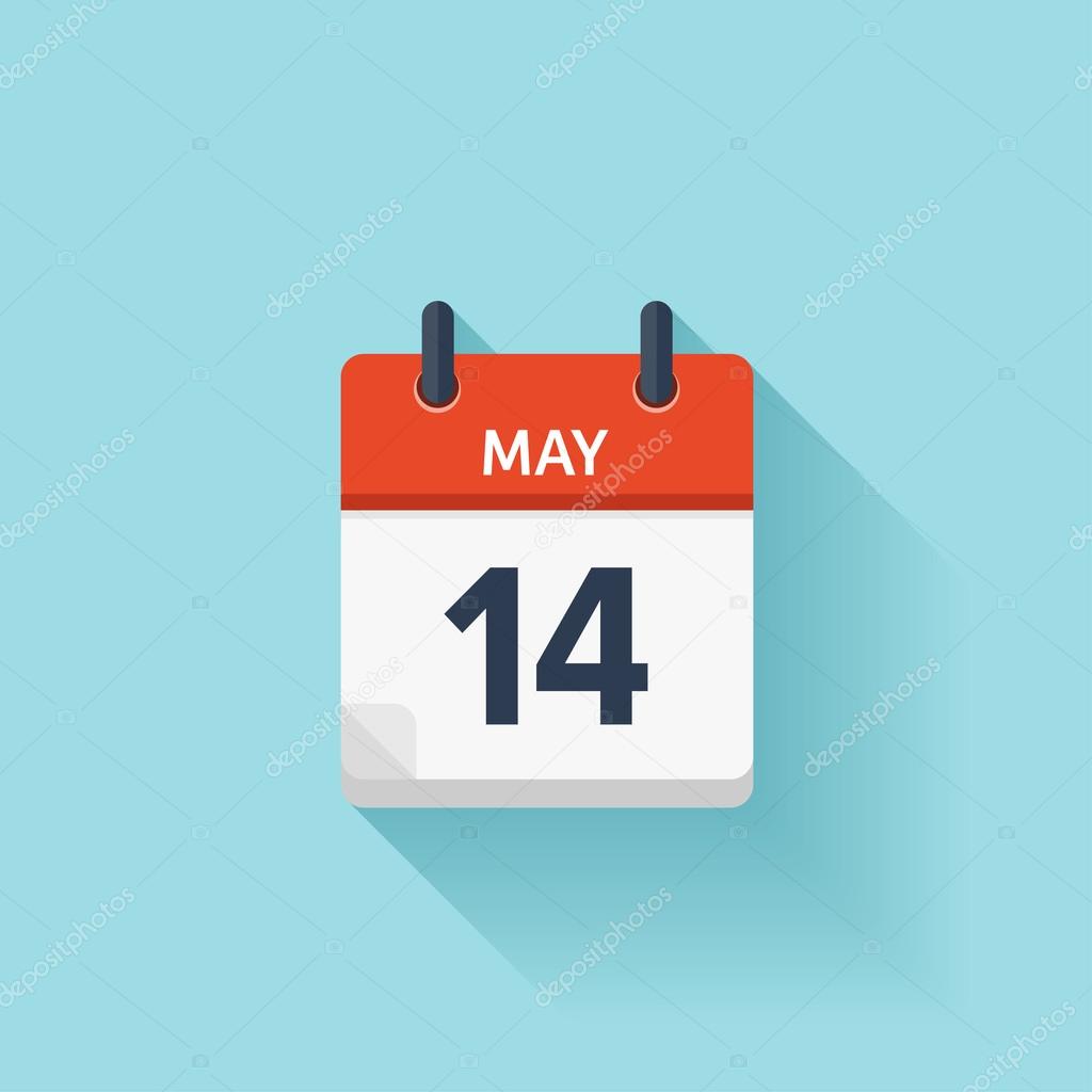 14 de mayo. Vector plano icono de calendario diario. Fecha y hora, día ...