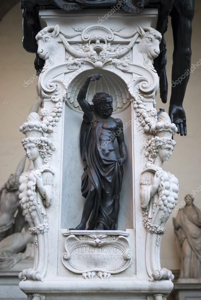 Florence. Base the Perseus statue made by Benvenuto Cellini (1545 ...