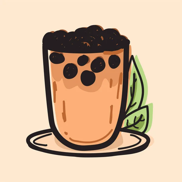 Vector Sketch Bubble Tea Cup Popular Drink Hand Drawn Black Stock ...